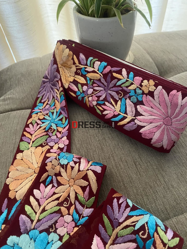 Multicolour Parsi Hara Hand Embroidered Border and Laces – Dress365days