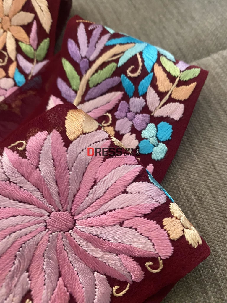 Multicolour Parsi Hara Hand Embroidered Border and Laces – Dress365days