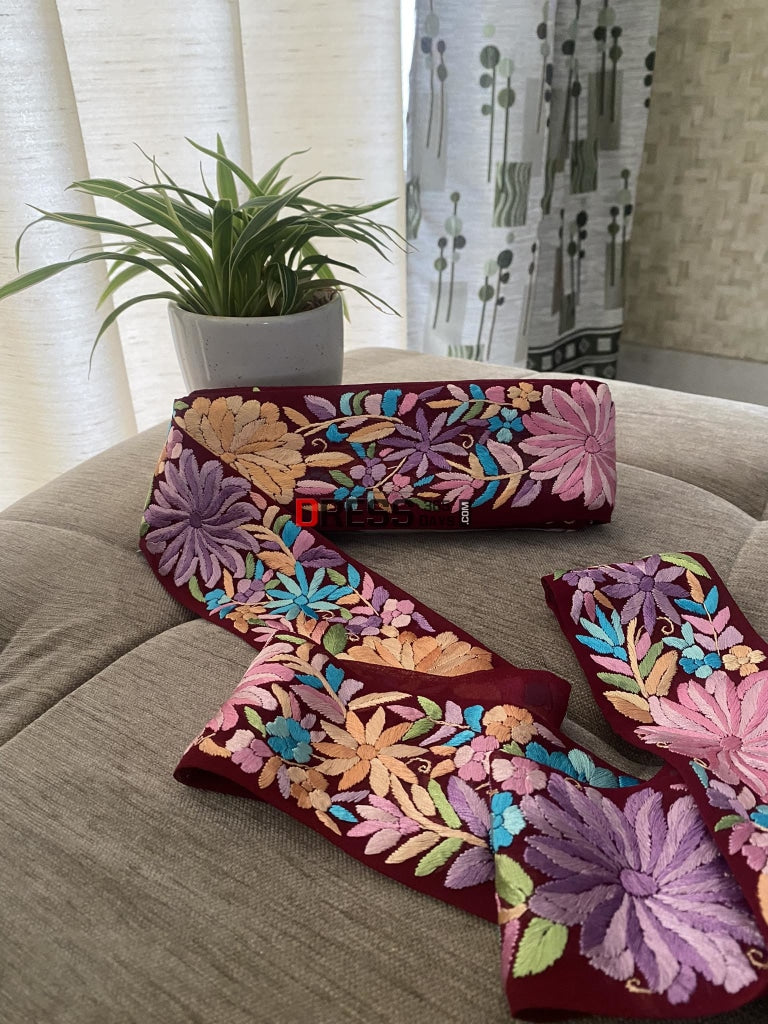 Multicolour Parsi Hara Hand Embroidered Border and Laces – Dress365days