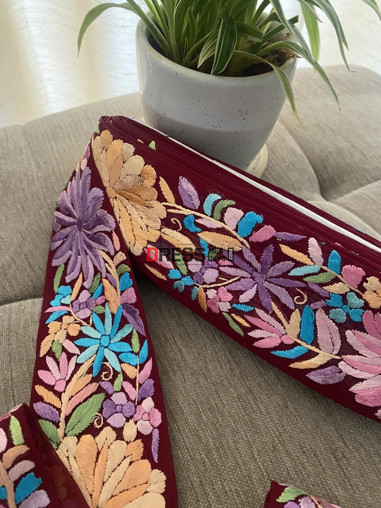 Multicolour Parsi Hara Hand Embroidered Border and Laces – Dress365days