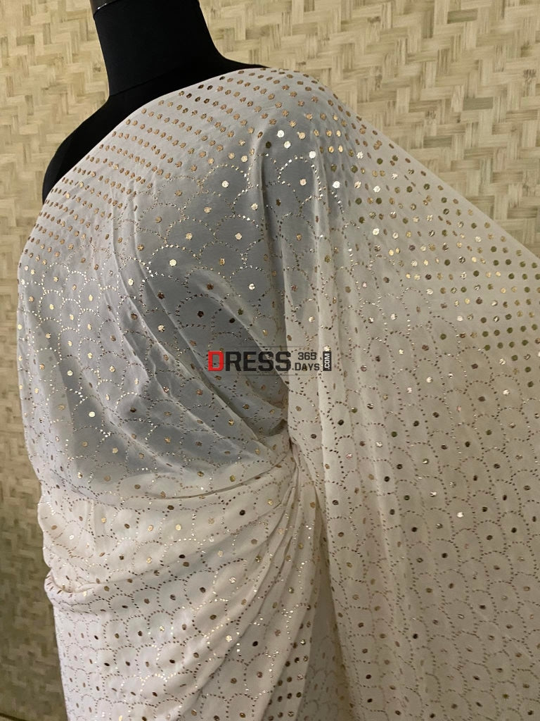 Masterpiece Ivory Kamdani Saree | Chikankari Saree | Mukaish Saree ...