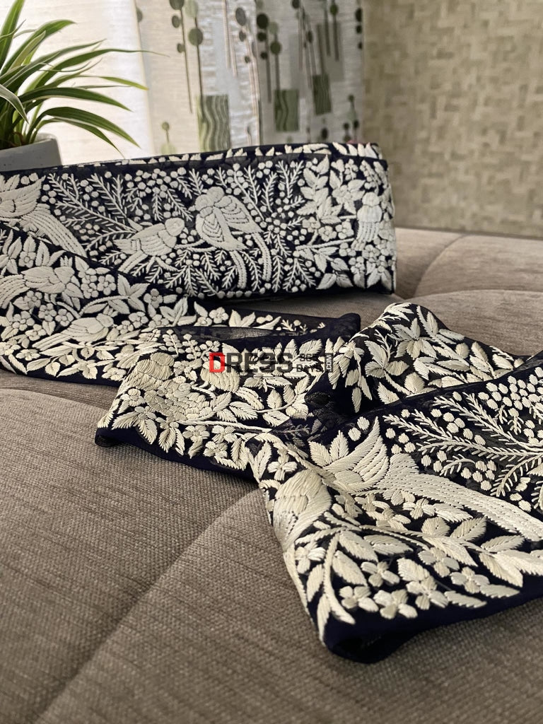 Multicolour Parsi Hara Hand Embroidered Border and Laces – Dress365days