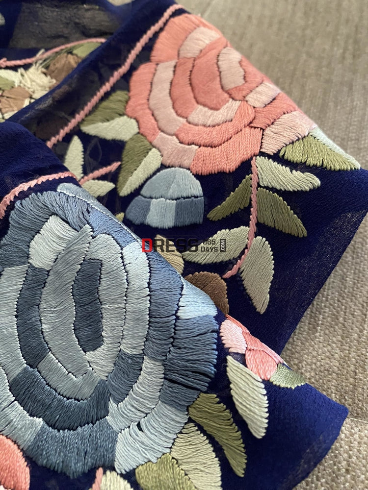 Multicolour Parsi Hara Hand Embroidered Border and Laces – Dress365days