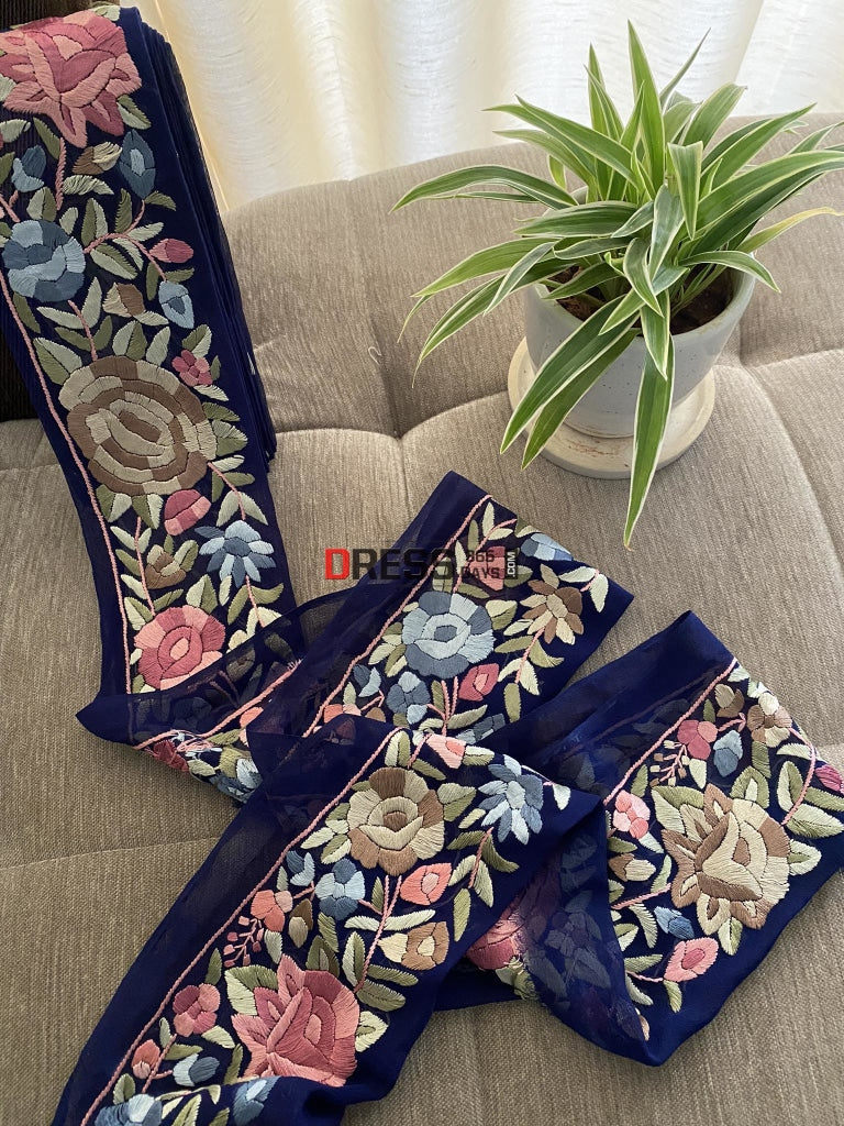 Multicolour Parsi Hara Hand Embroidered Border and Laces – Dress365days