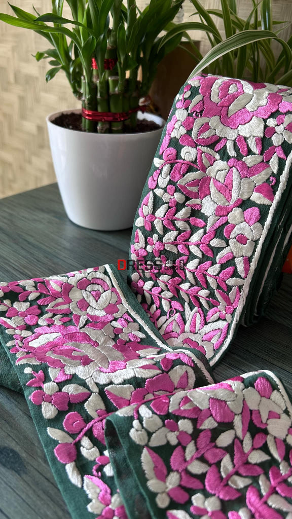 Multicolour Parsi Hara Hand Embroidered Border and Laces – Dress365days