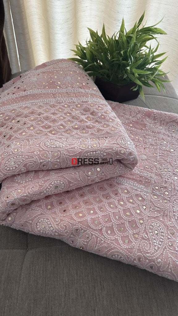 Pastel Pink Chikankari Mukaish Saree – Dress365days