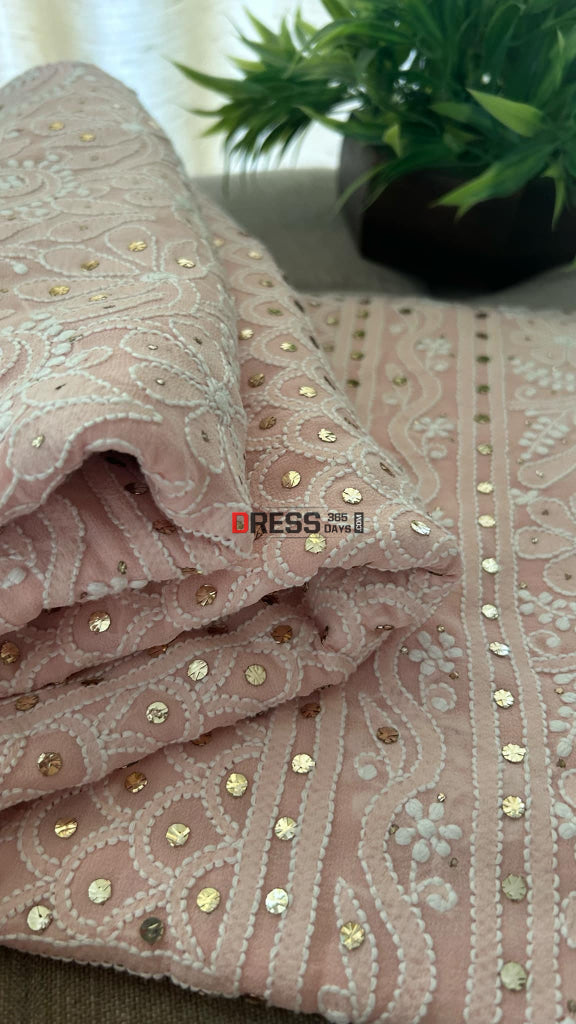 Pastel Pink Mukaish Chikankari Lehenga Set – Dress365days