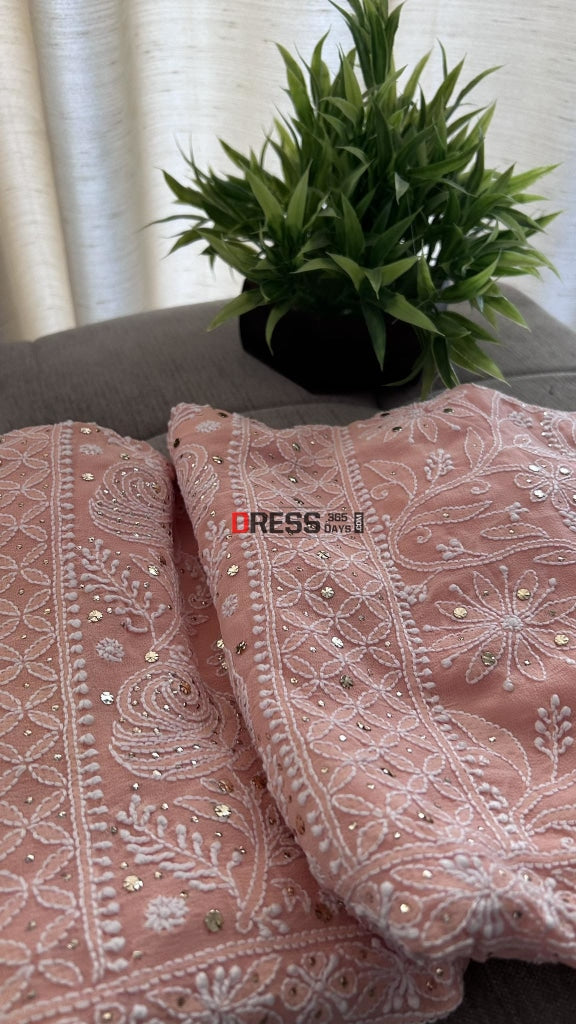 Peach Mukaish Chikankari Suit (Kurta Dupatta) – Dress365days