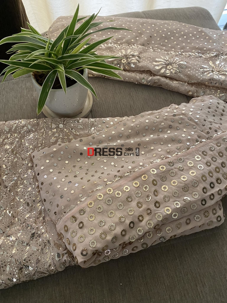 Peachy Pink Pure Georgette Ring Mukaish Lehenga Set – Dress365days