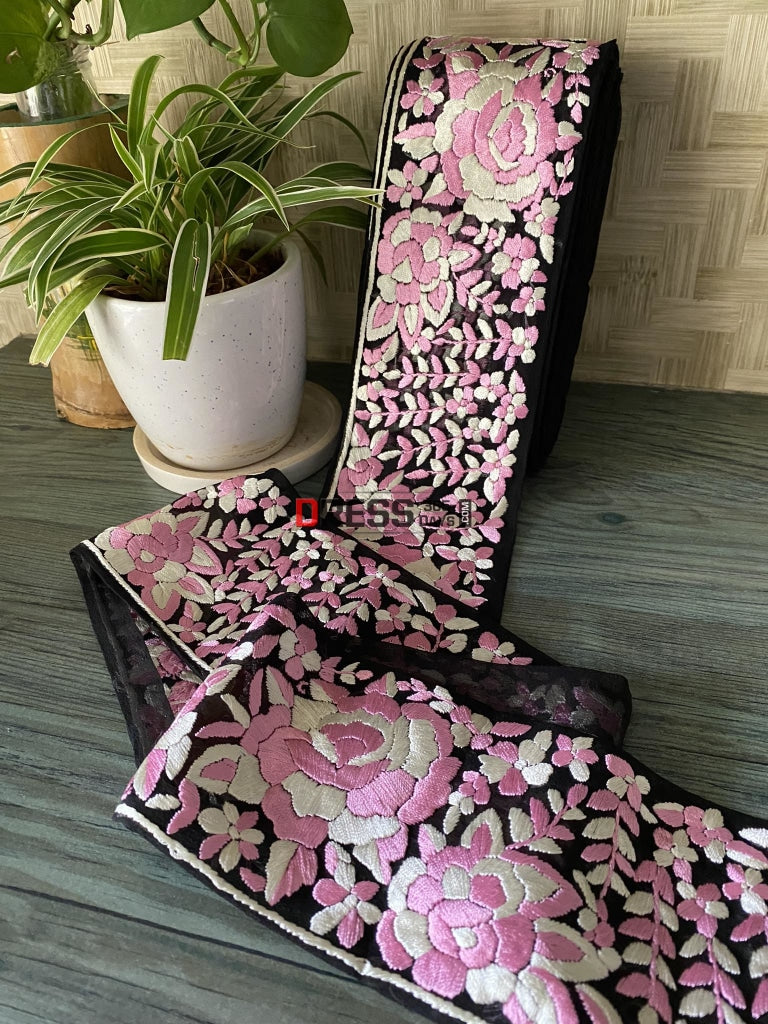 Multicolour Parsi Hara Hand Embroidered Border and Laces – Dress365days