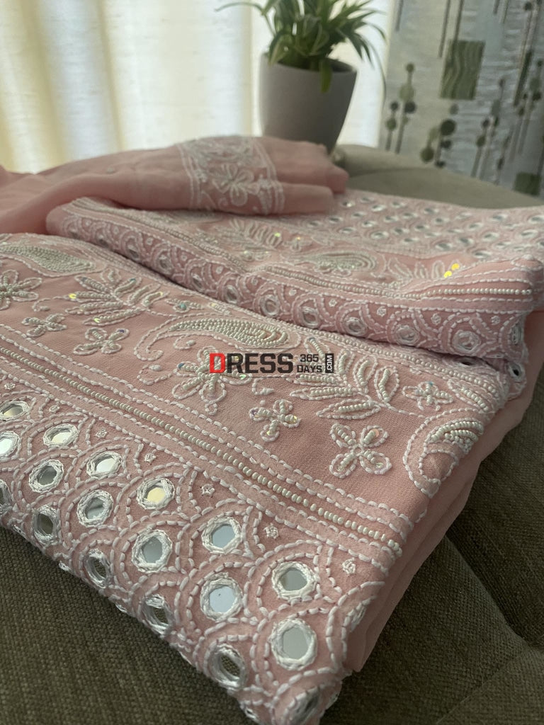 Pink Mirror & Pearl Lucknowi Suit – Dress365days