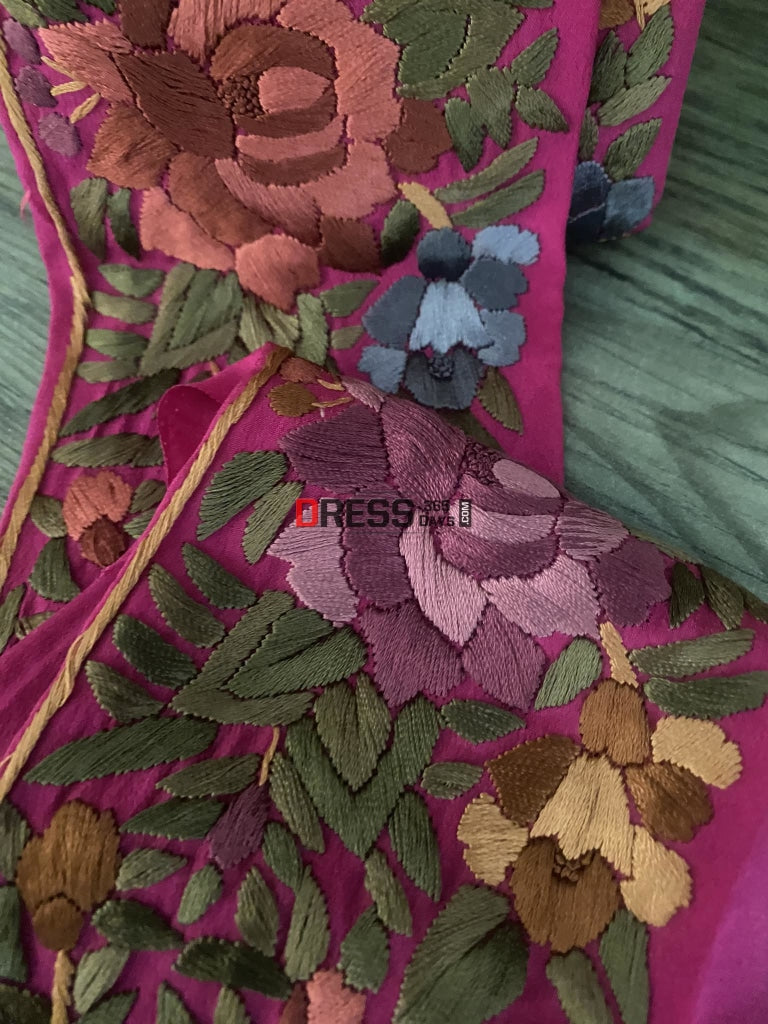 Multicolour Parsi Hara Hand Embroidered Border and Laces – Dress365days