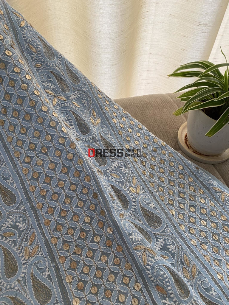 Powder Blue Gota Patti Lucknowi Chikankari Suit – Dress365days