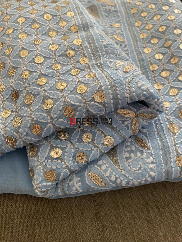 Powder Blue Gota Patti Lucknowi Chikankari Suit – Dress365days