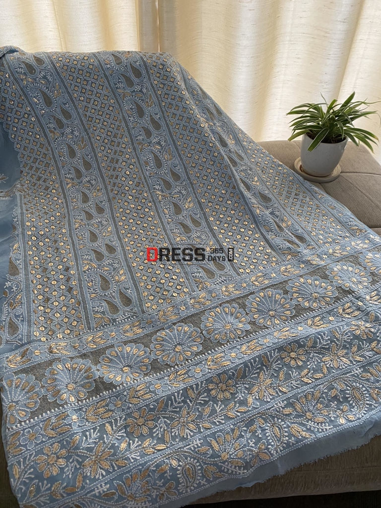 Powder Blue Gota Patti Lucknowi Chikankari Suit – Dress365days