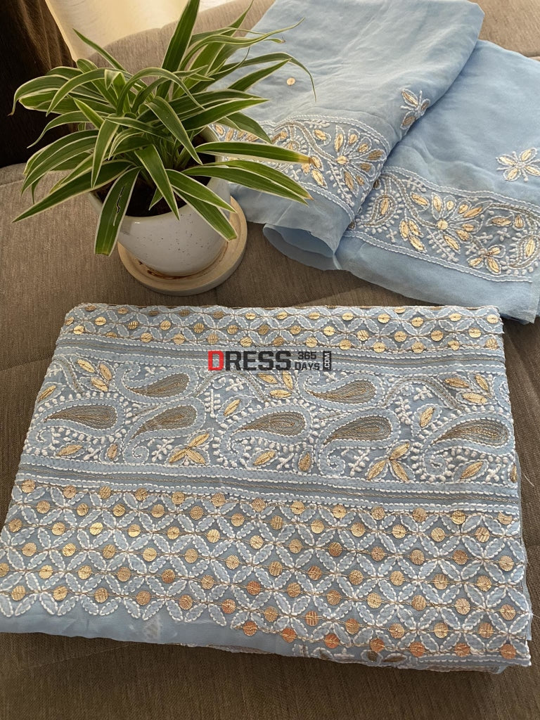 Powder Blue Gota Patti Lucknowi Chikankari Suit – Dress365days