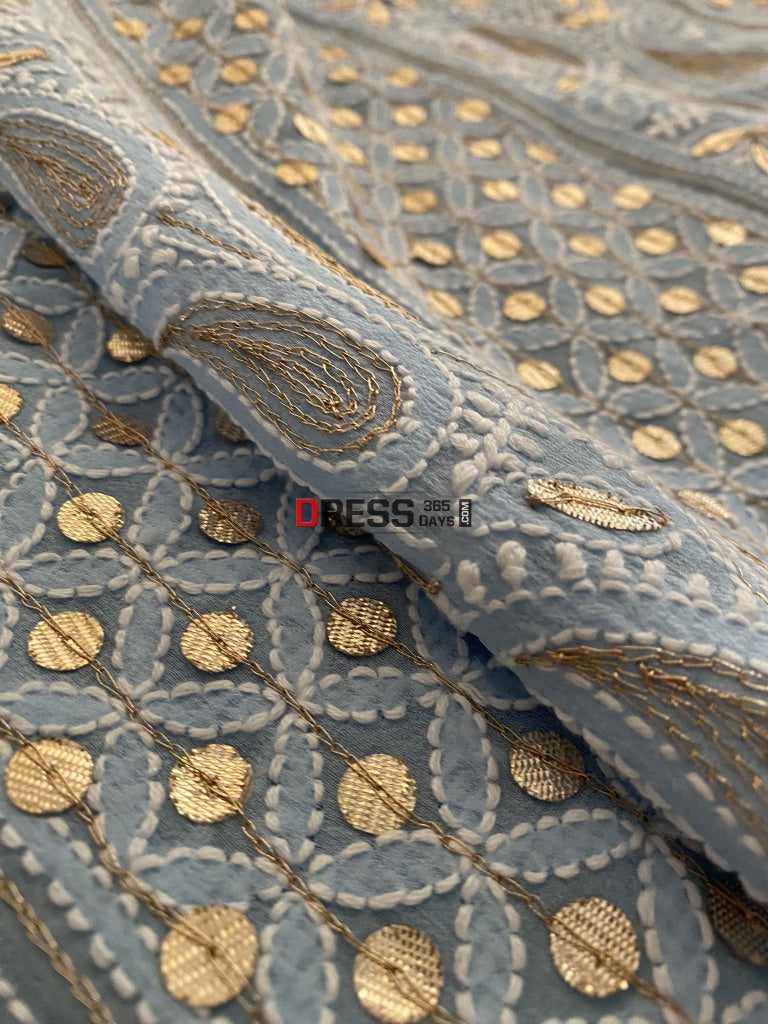 Powder Blue Gota Patti Lucknowi Chikankari Suit – Dress365days