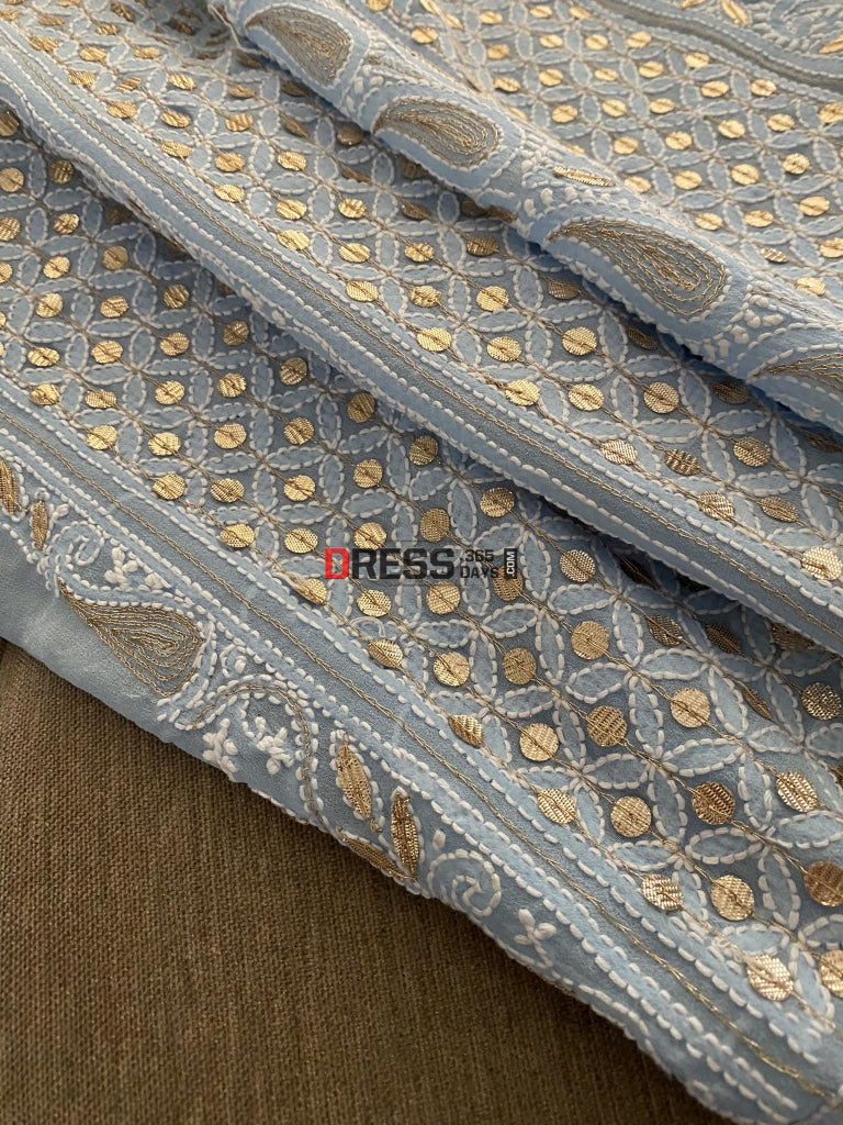 Powder Blue Gota Patti Lucknowi Chikankari Suit – Dress365days