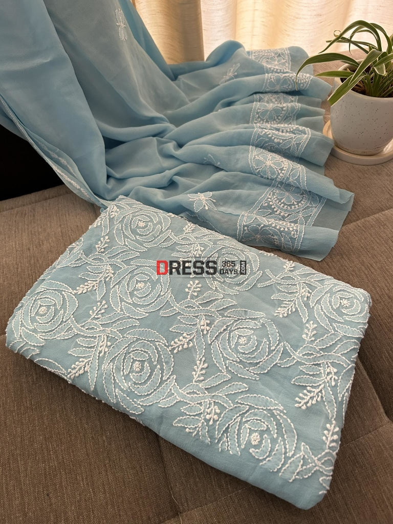 Powder Blue Lucknowi Chikankari Suit – Dress365days