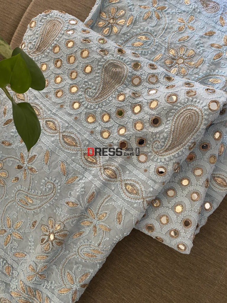 Powder Blue Mirror & Gota Patti Chikankari Dupatta – Dress365days