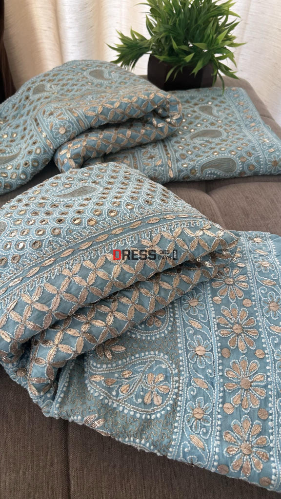 Powder Blue Mirror & Gota Patti Chikankari Lehenga Set – Dress365days