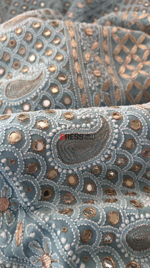Powder Blue Mirror & Gota Patti Chikankari Lehenga Set – Dress365days