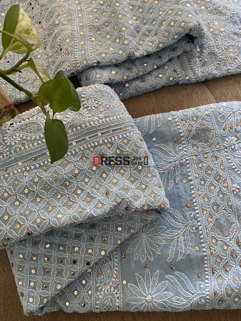Powder Blue Mukaish Lucknowi Lehenga Set – Dress365days