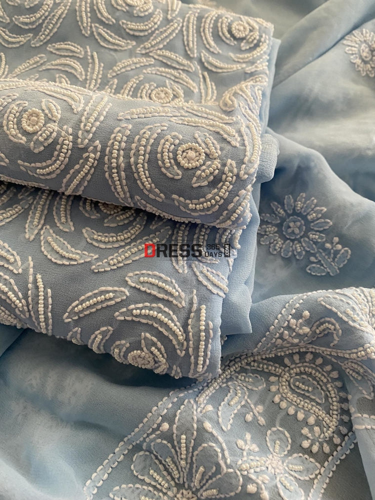 Powder Blue Pearl Lucknowi Kurta Dupatta Set – Dress365days