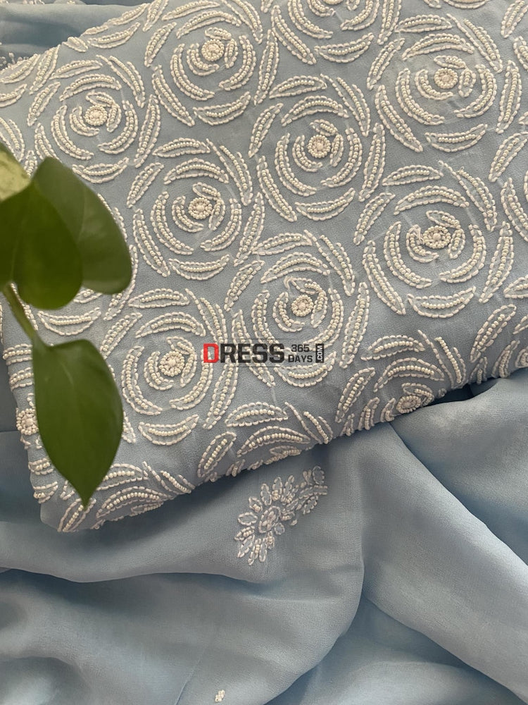 Powder Blue Pearl Lucknowi Kurta Dupatta Set – Dress365days