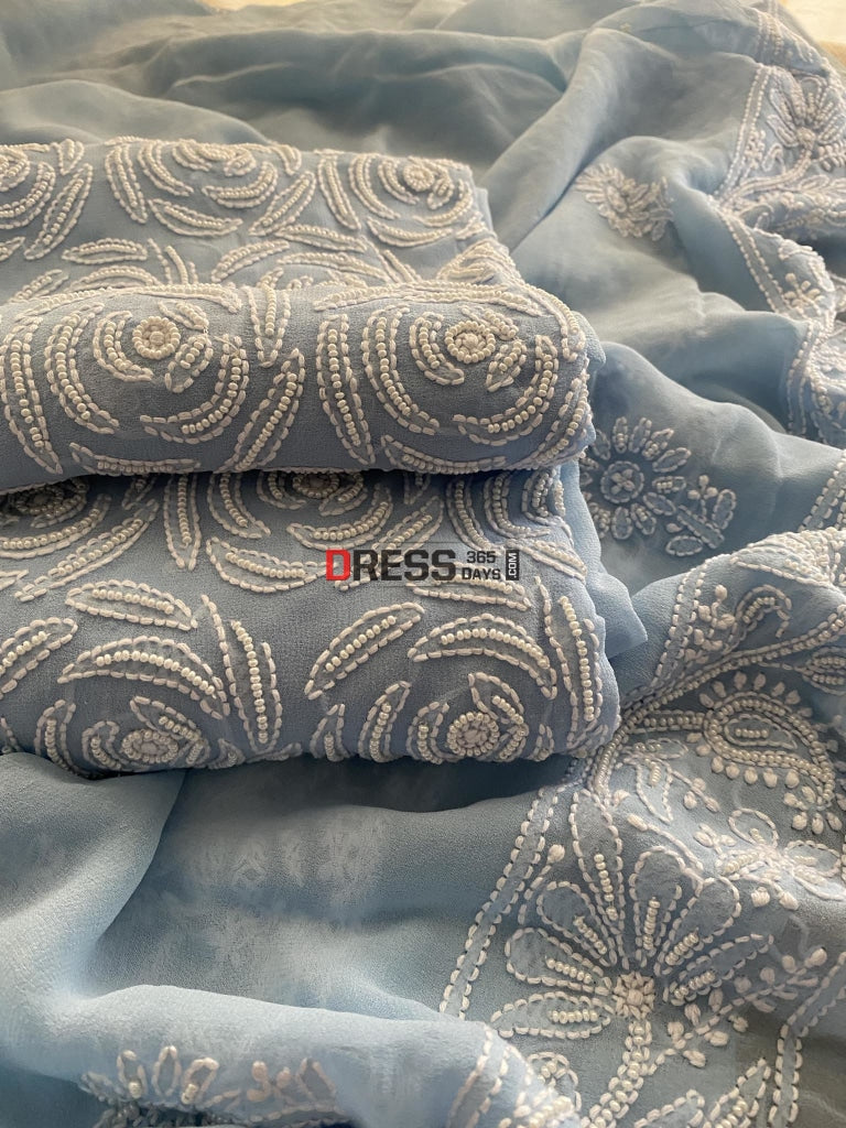 Powder Blue Pearl Lucknowi Kurta Dupatta Set – Dress365days