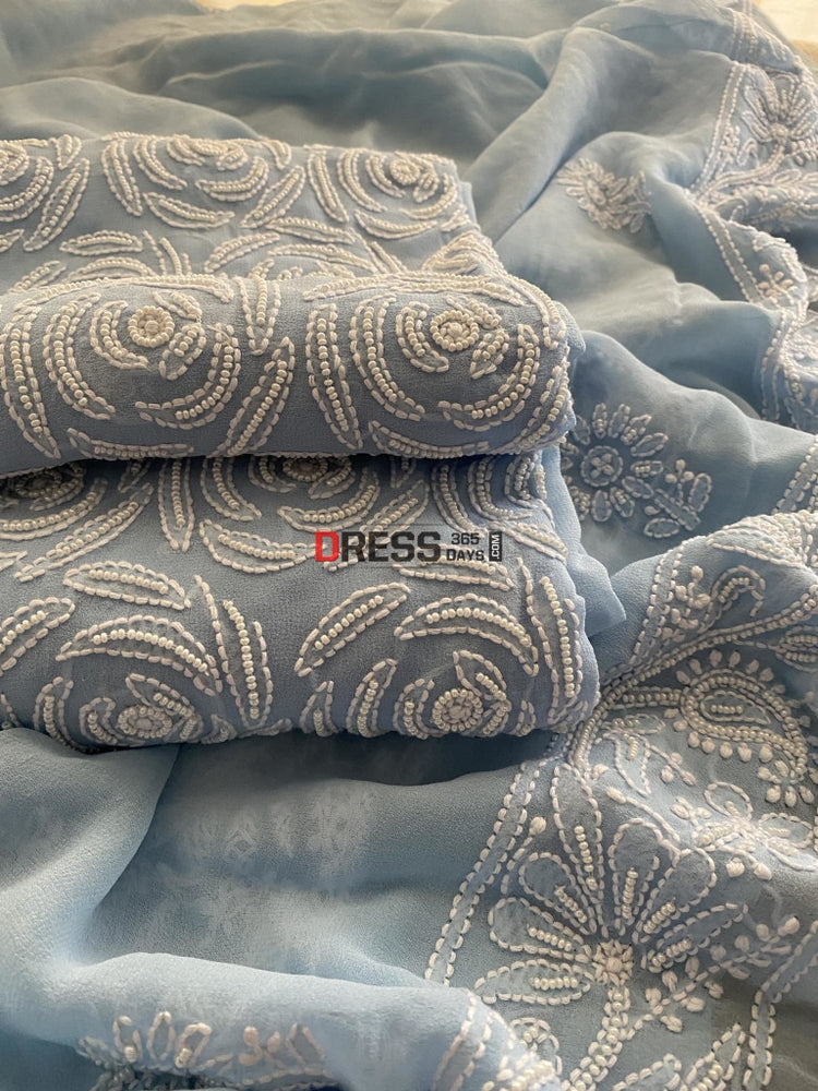 Powder Blue Pearl Lucknowi Kurta Dupatta Set – Dress365days