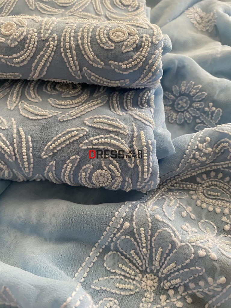 Powder Blue Pearl Lucknowi Kurta Dupatta Set – Dress365days