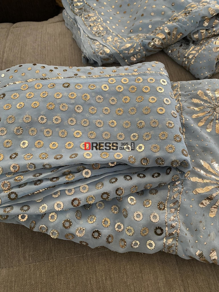 Powder Blue Ring Mukaish Lehenga Set – Dress365days