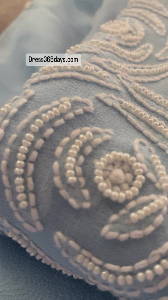 Powder Blue Pearl Lucknowi Kurta Dupatta Set – Dress365days