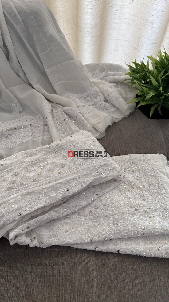 Pure Geogette Chikankari Anarkali Suit with Mukaish Kamdani Work ...