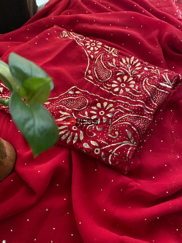 Red Mukaish Work Kurta Dupatta Set – Dress365days