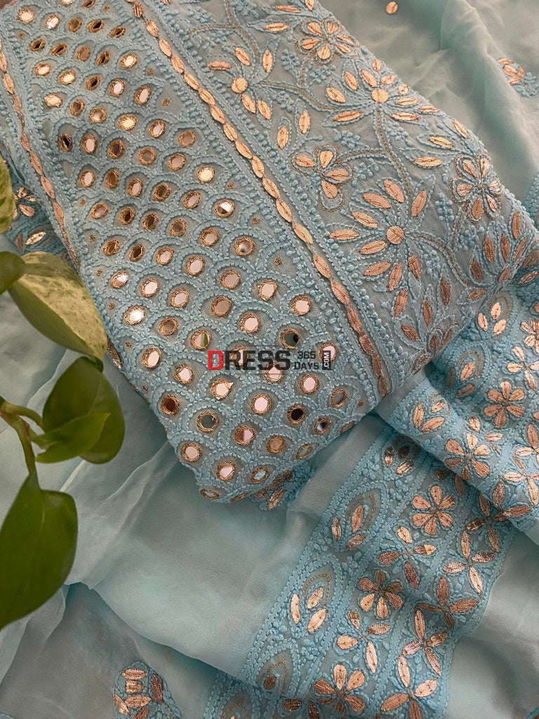 Sea Green Gota Patti & Mirror Work Lucknowi Anarkali – Dress365days