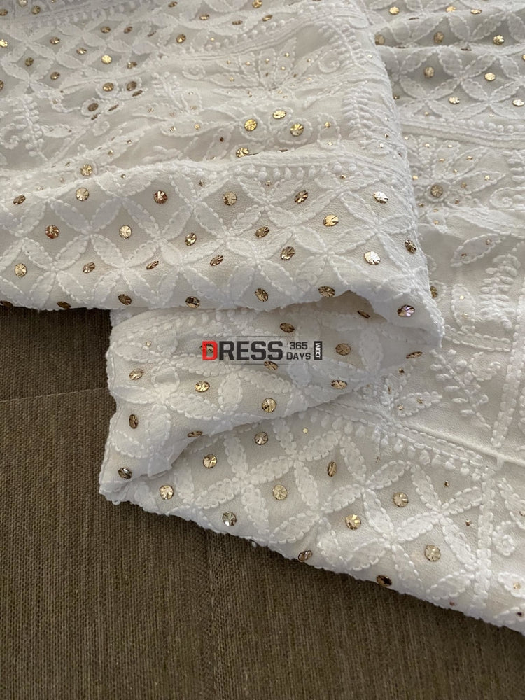 White Kamdani Lucknowi Chikankari Anarkali Suit – Dress365days