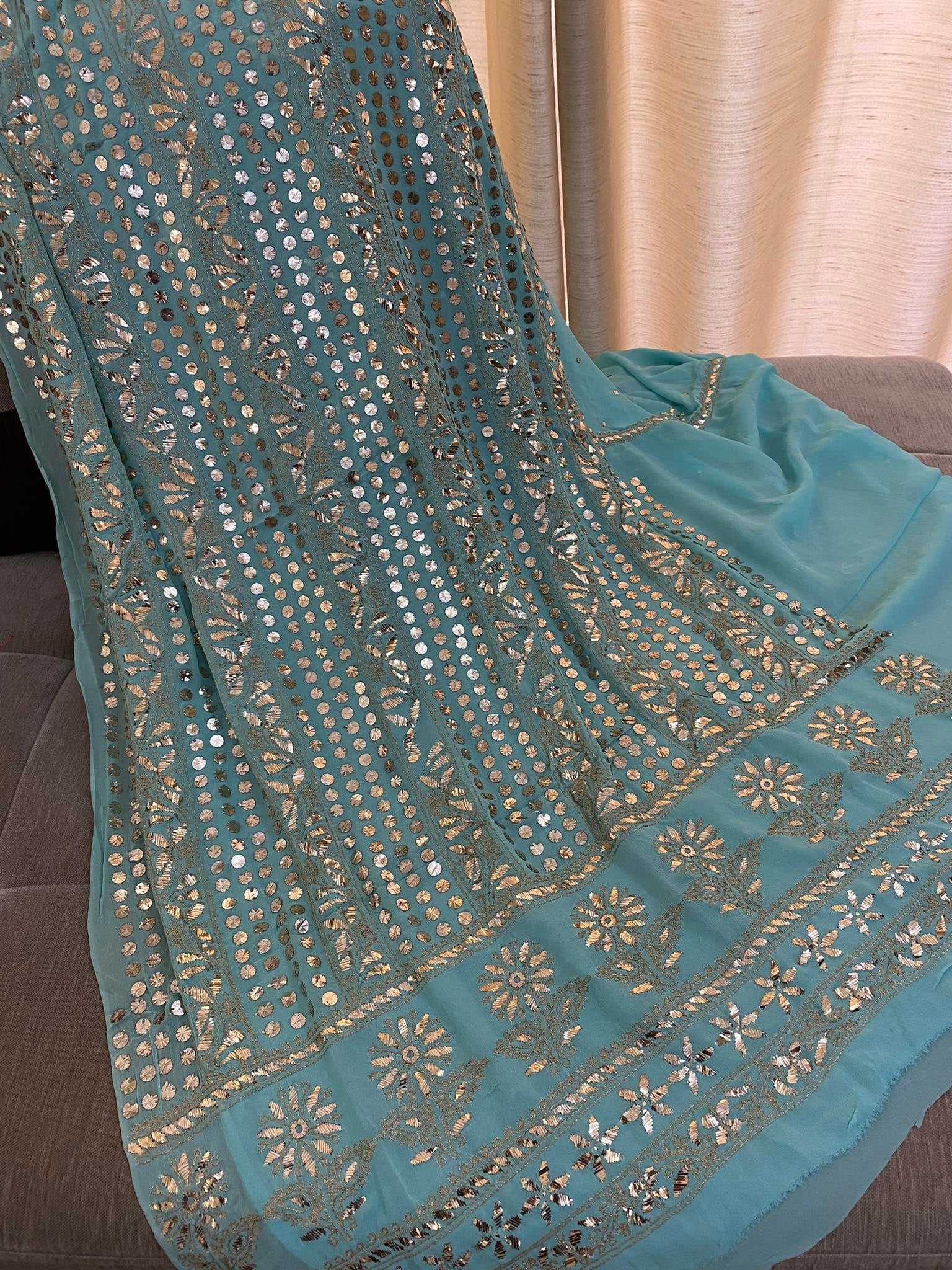 Blue Pure Georgette Kamdani Suit – Dress365days