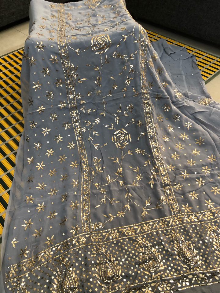 Grey All Over Mukaish/Kamdani Chikankari Suit – Dress365days