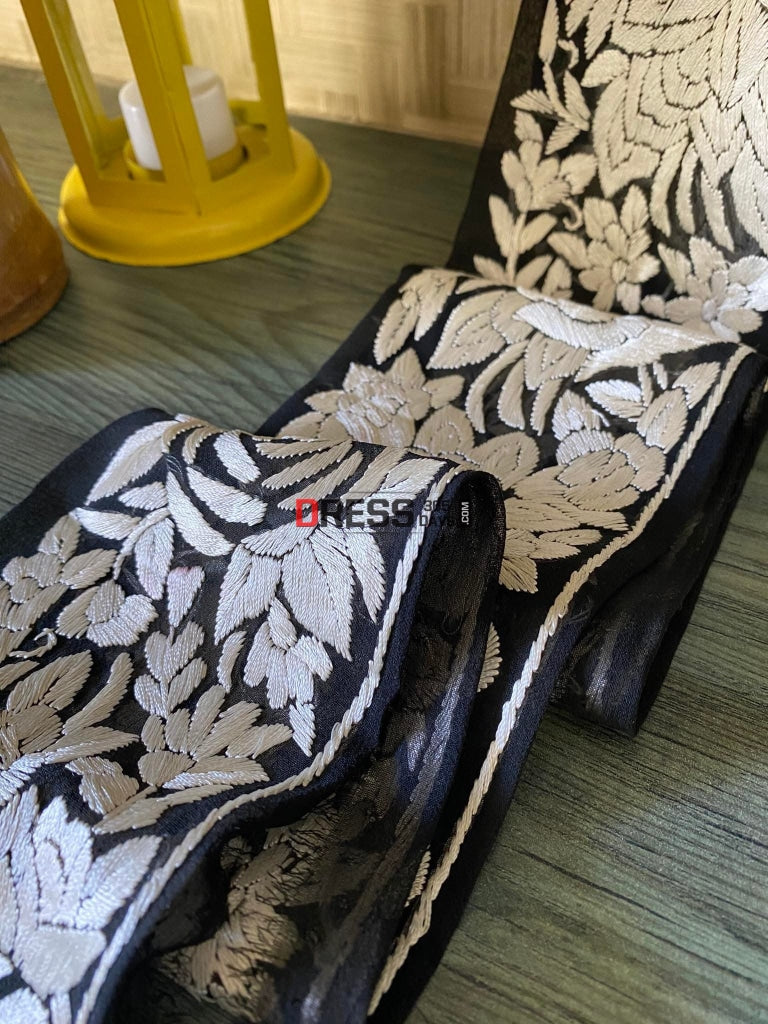 Multicolour Parsi Hara Hand Embroidered Border and Laces – Dress365days