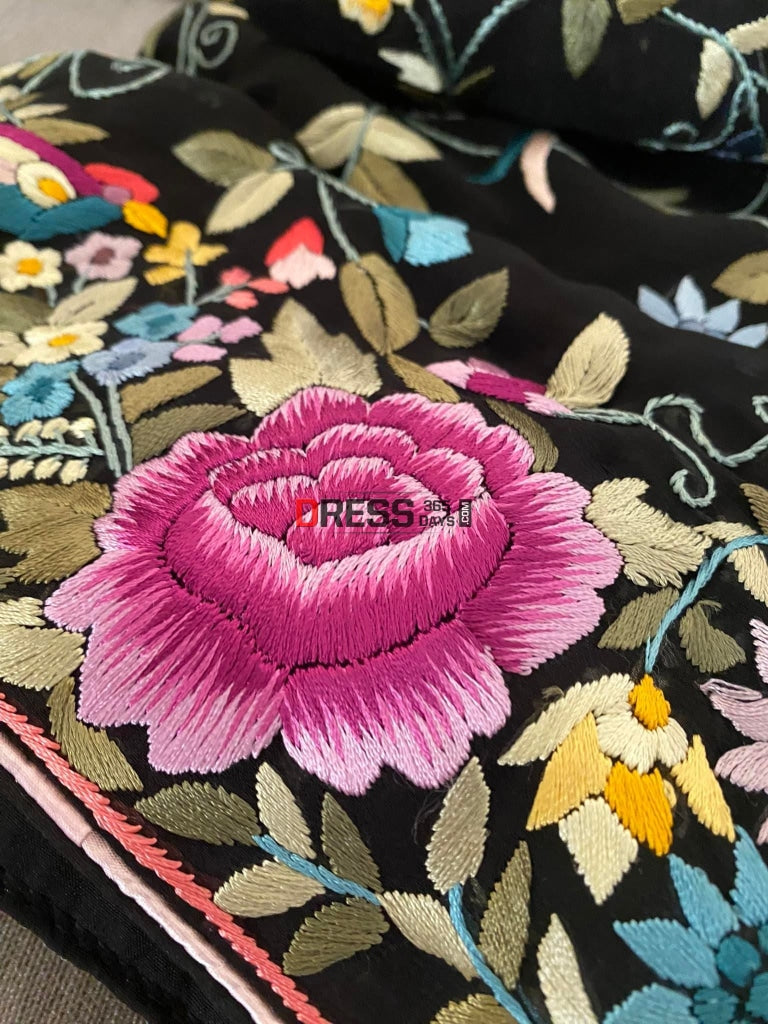 Pre Order Black Parsi Gara Hand Embroidered Saree – Dress365days