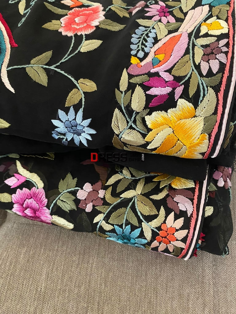 Pre Order Black Parsi Gara Hand Embroidered Saree – Dress365days