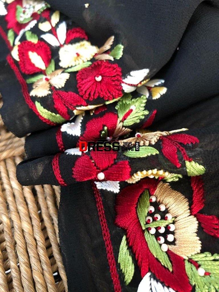 Black Parsi Ghara Embroidery Dupatta With Golden Mukaish – Dress365days