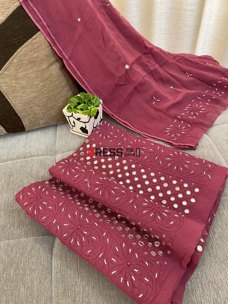 Taupe Mirror & Pearl Chikankari Suit – Dress365days