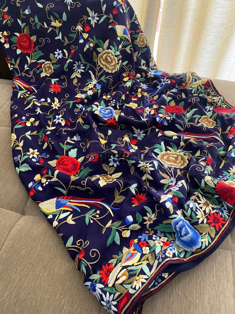 Pre Order Designer Fine Parsi Gara Crepe Silk Saree – Dress365days