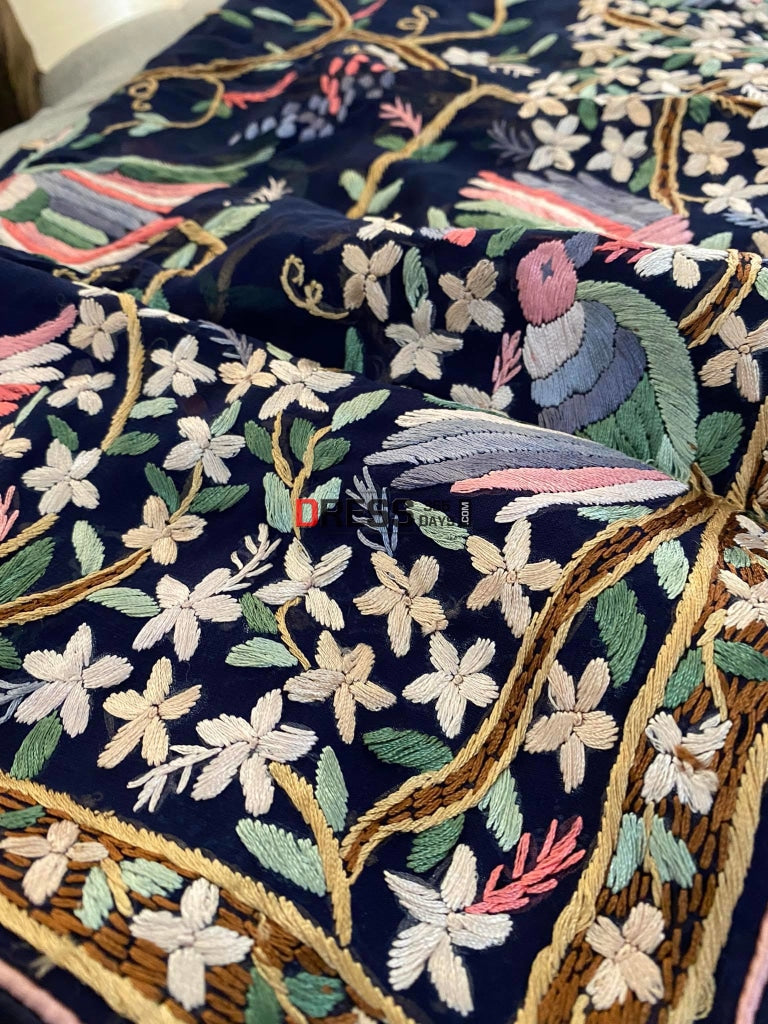 Pre Order Designer Navy Multicolour Parsi Gara Dupatta – Dress365days