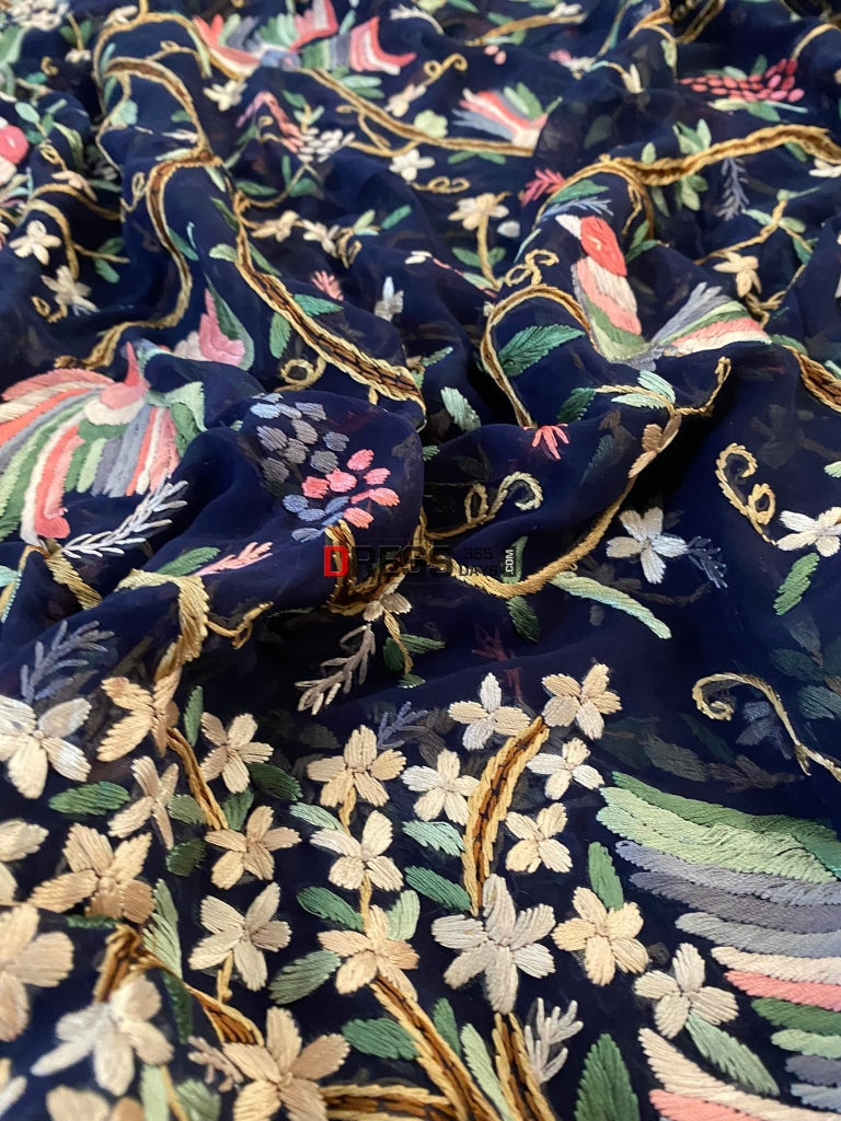 Pre Order Designer Navy Multicolour Parsi Gara Dupatta – Dress365days
