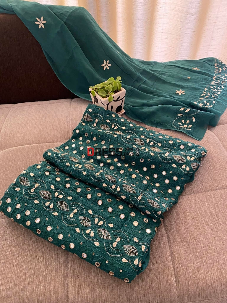 Emerald Green Mirror & Gota Patti Lucknowi Chikankari Suit – Dress365days