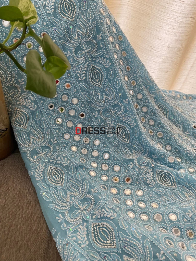 Exclusive Powder Blue Pearl & Mirror Chikankari Suit – Dress365days